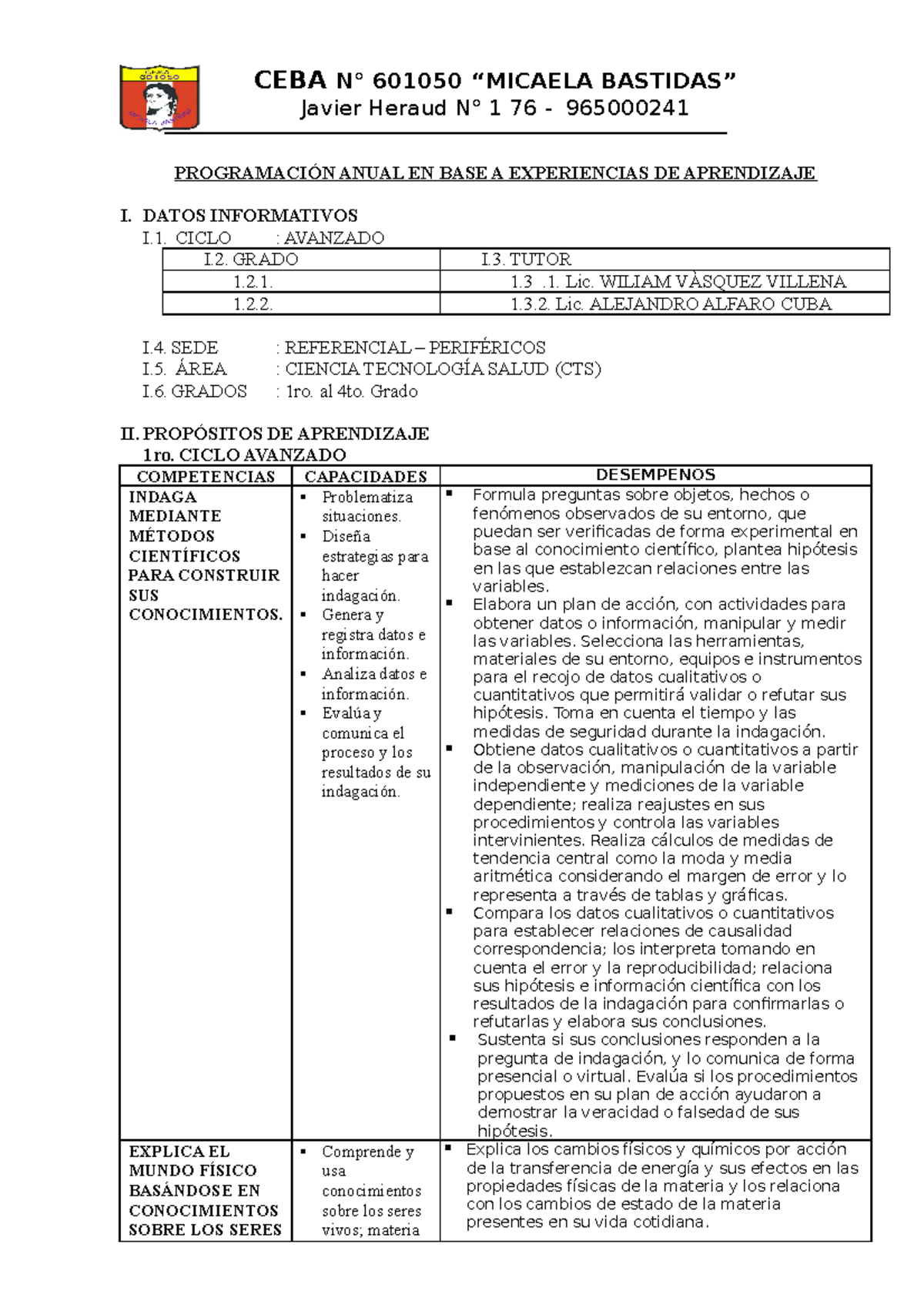 PROGRAMA CURRICULAR ANUAL CTS 2022 - CICLO AVANZADO - Filosofía de la ...