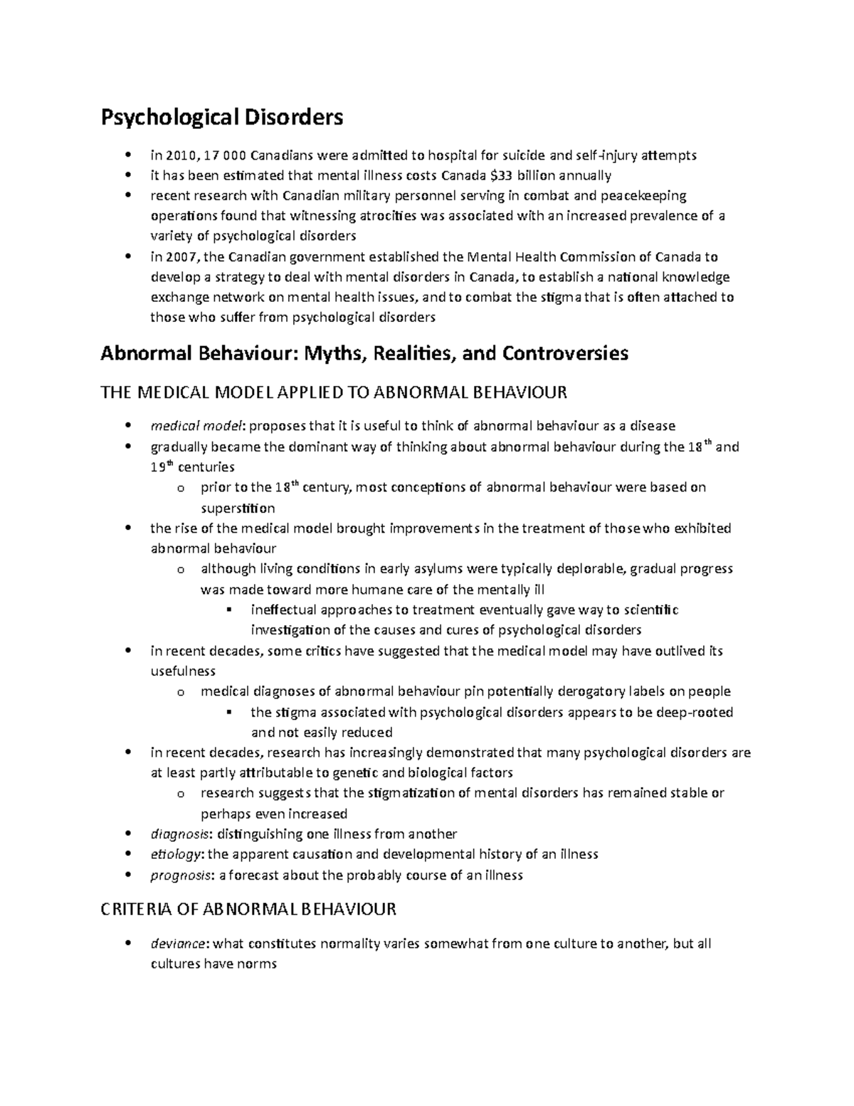 Unit 8 - Unit 8 - Psychological Disorders in 2010, 17 000 Canadians ...
