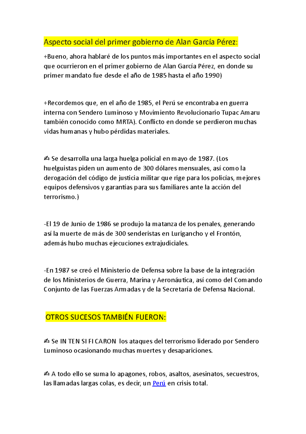 Aspecto social del primer gobierno de Alan García Pérez - Aspecto ...