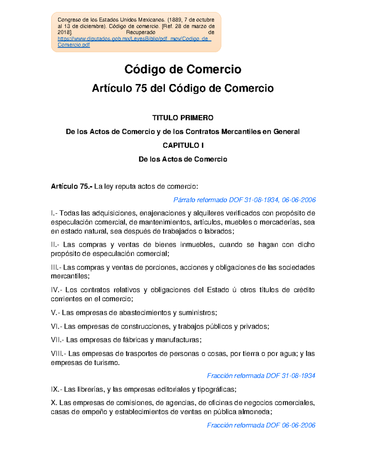 Fd u1 act2 art75 codigo comercio - Código de Comercio Artículo 75 del Código de Comercio TITULO ...