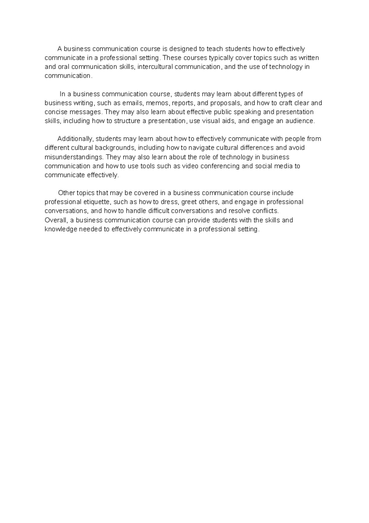 Business Communication - C716 Sum - A business communication course is ...