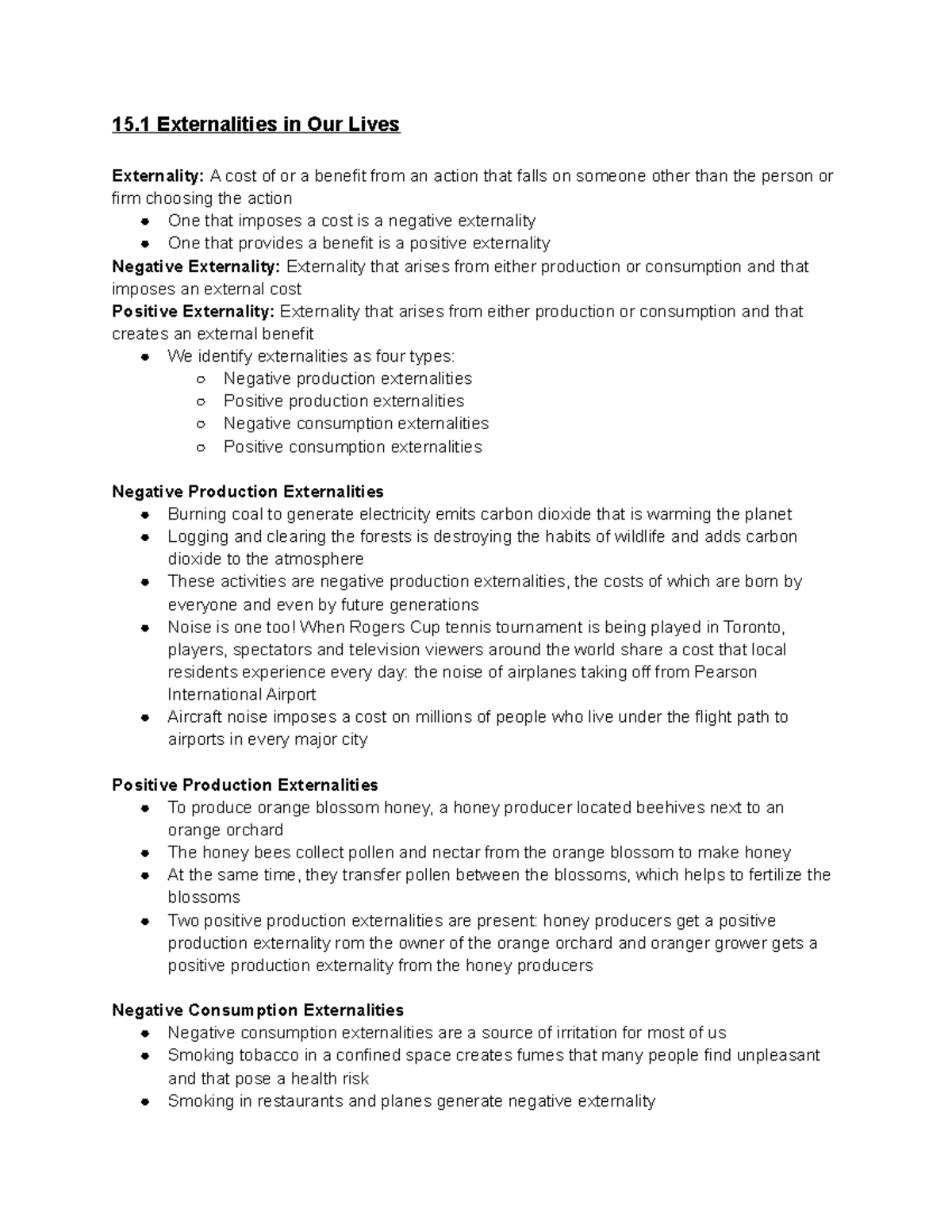 Chapter 15 - lecture notes - 15 Externalities in Our Lives Externality ...