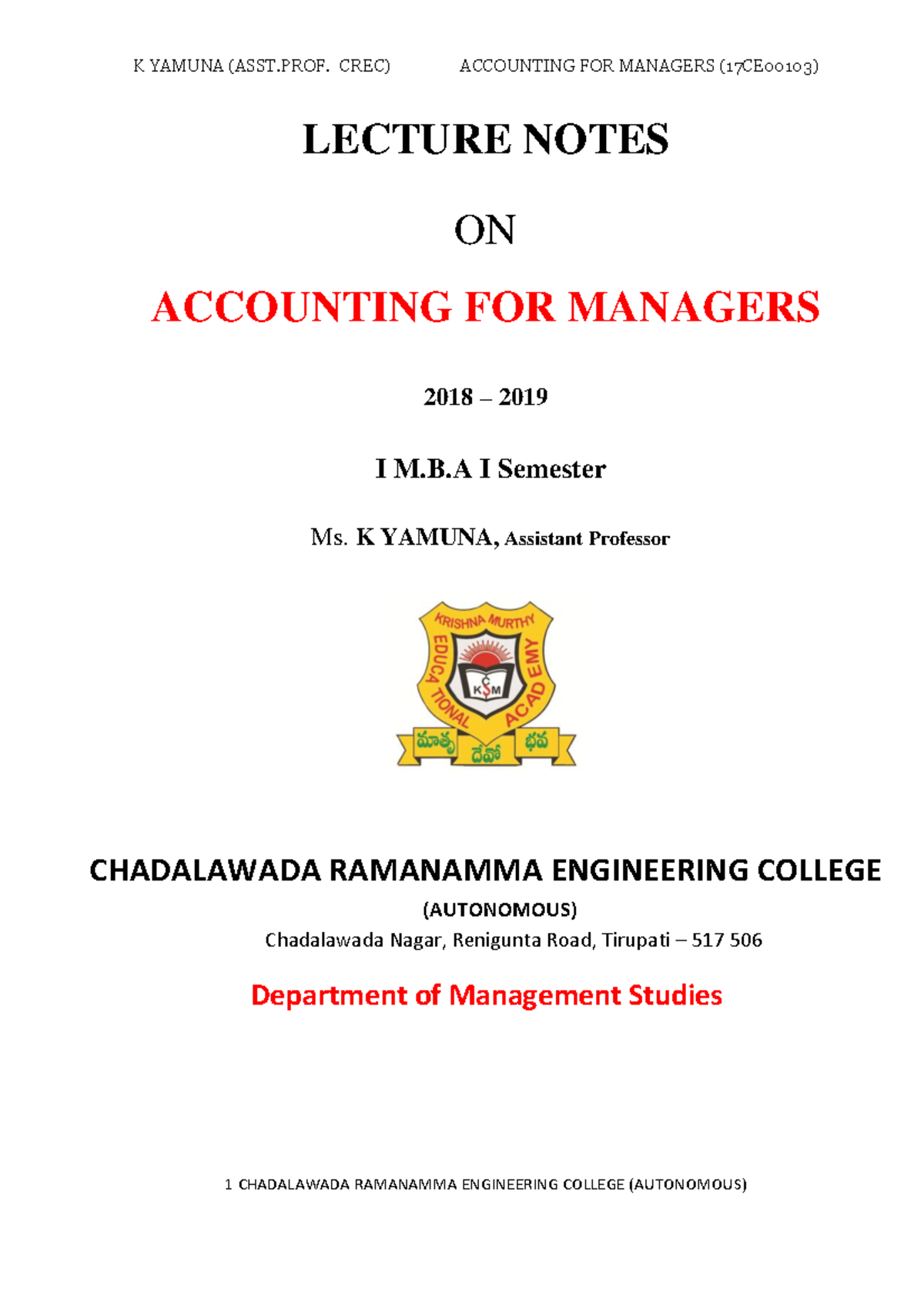 Accounting for Management for MBA - LECTURE NOTES ON ACCOUNTING FOR ...