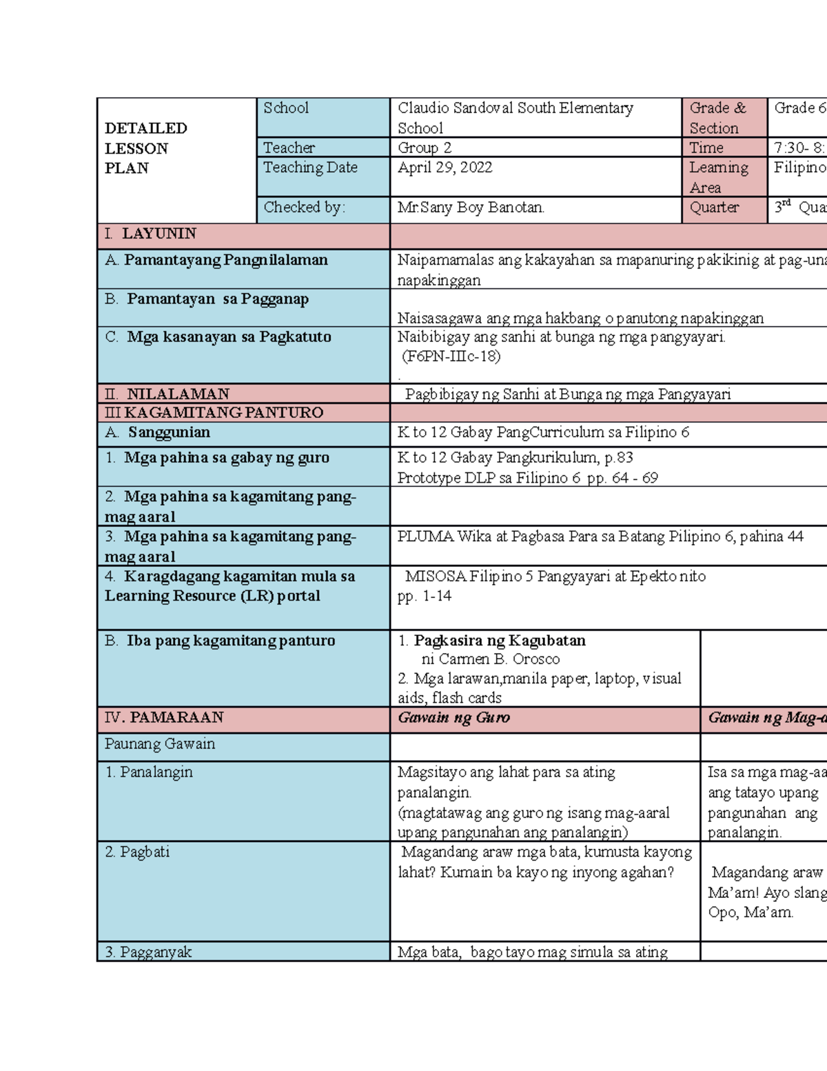 Group 2 DLP - guidelines - DETAILED LESSON PLAN School Claudio Sandoval ...