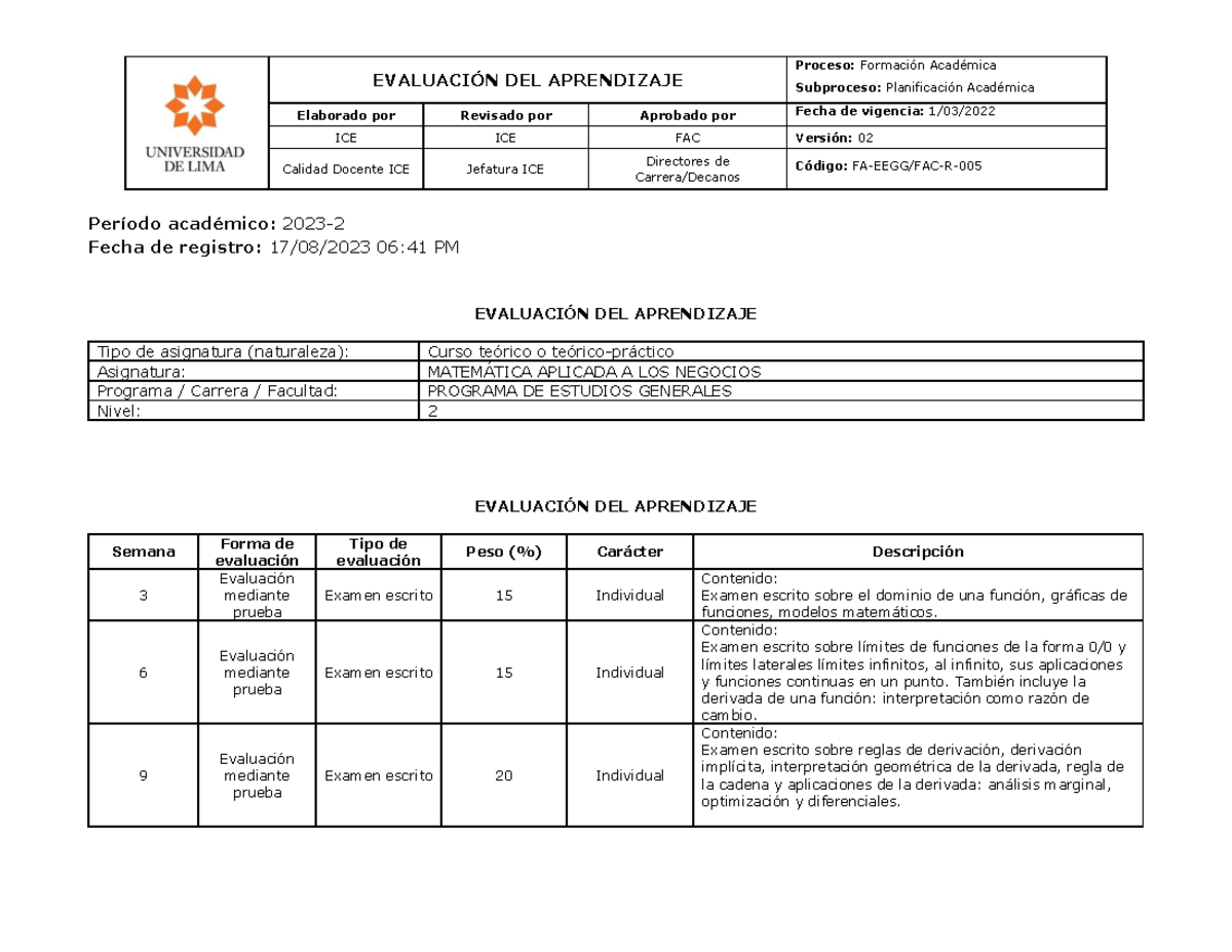 Estructura Evaluación Aprendizaje MAN 2023-2 - EVALUACI”N DEL APRENDIZAJE Proceso: FormaciÛn ...