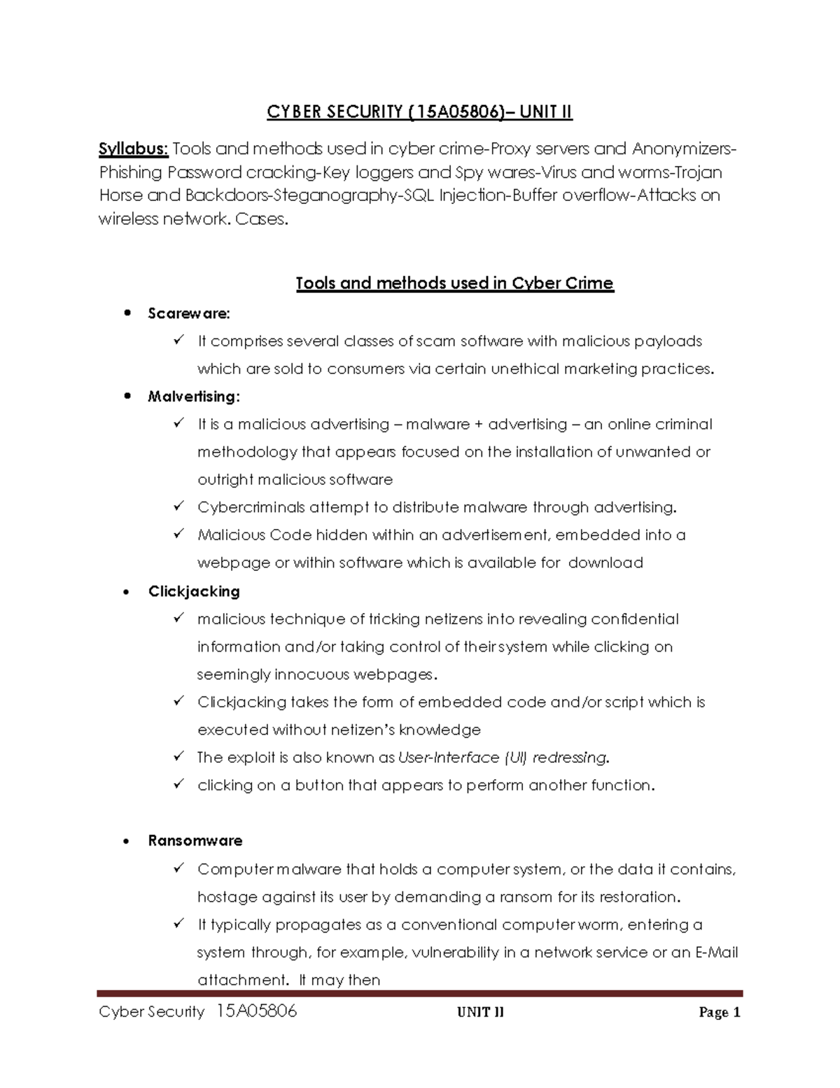 Cyber Security UNIT II Material - CYBER SECURITY (15A05806)– UNIT II ...