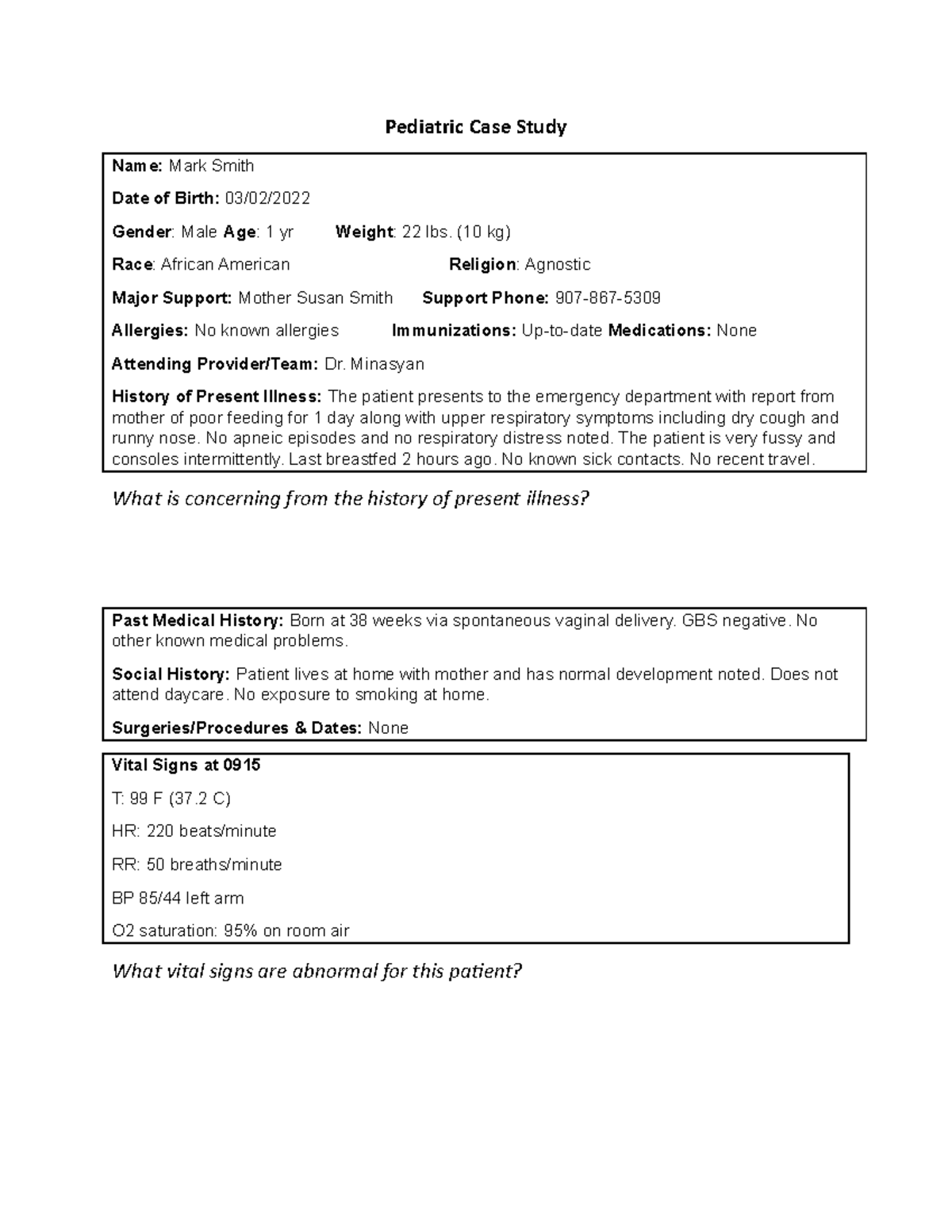 SVT Case Study- Student Version - Pediatric Case Study Name: Mark Smith ...