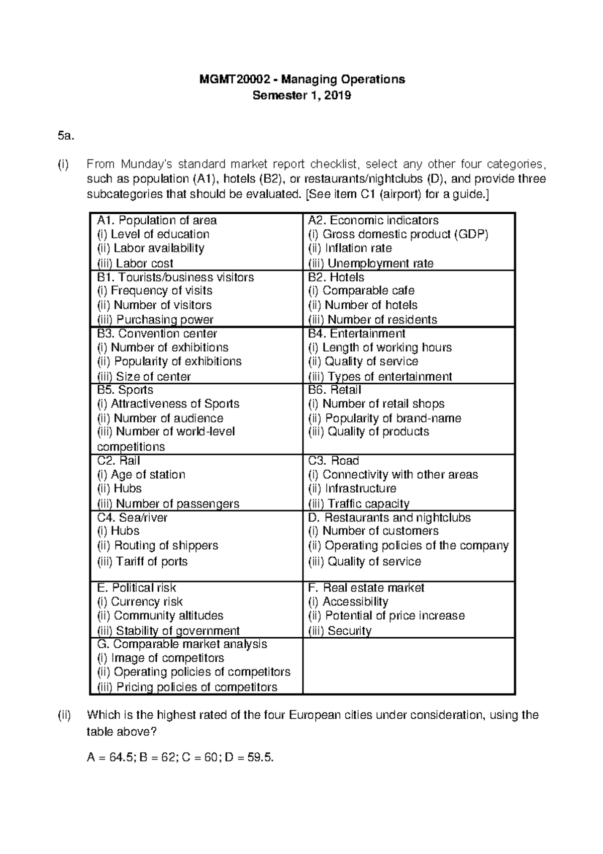 Tutorial 5 Solutions - MGMT20002 - Managing Operations Semester 1, 2019 ...