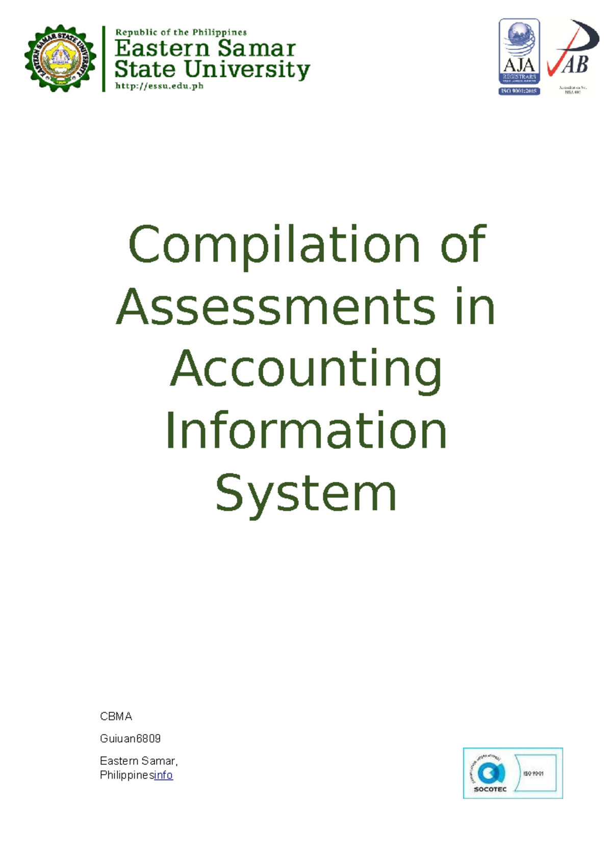 Compilation of Assessments in Accounting Information System ...