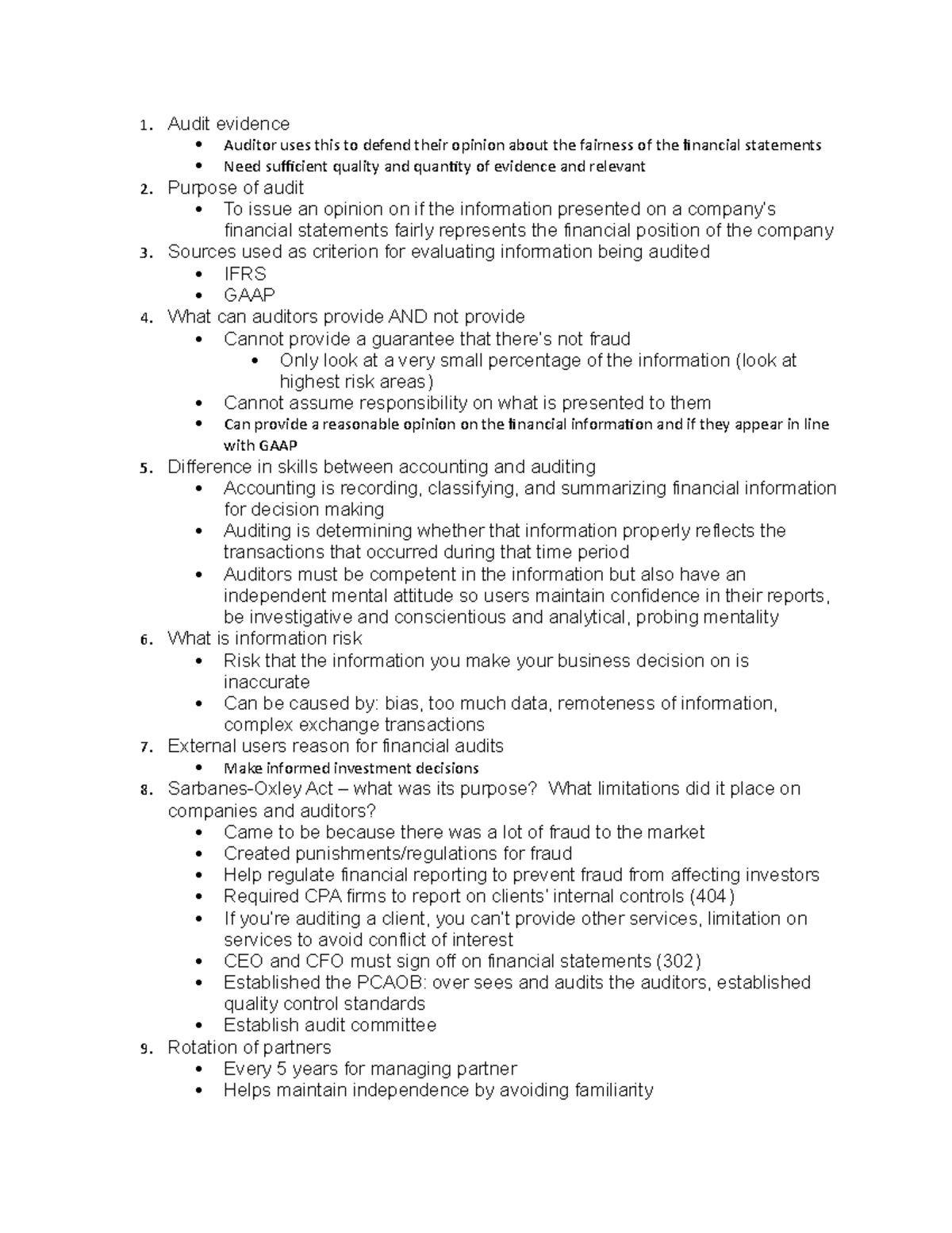 Audit Exam 1 - Lecture notes 1 - 1. Audit evidence Auditor uses this to ...