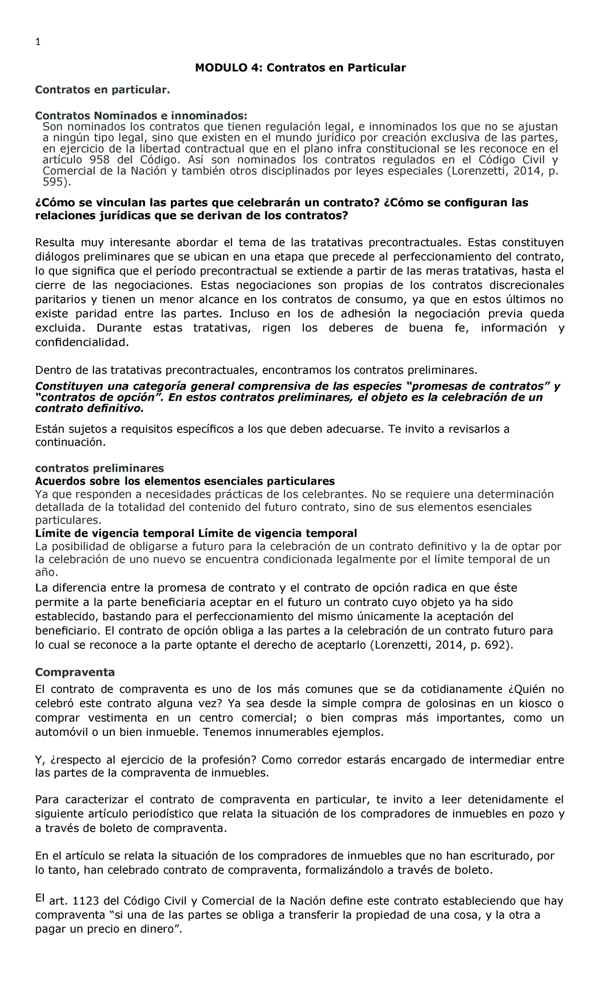 Modulo 4 - MODULO 4: Contratos en Particular Contratos en particular. Contratos Nominados e ...