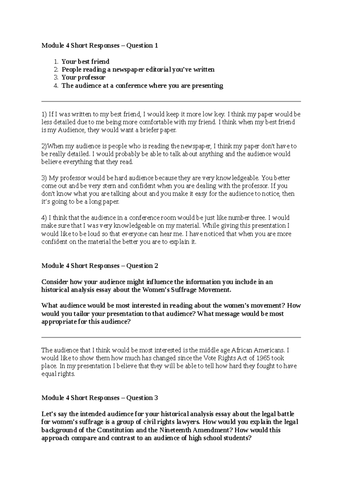 Short Answers Lesson 4 - Module 4 Short Responses – Question 1 Your ...