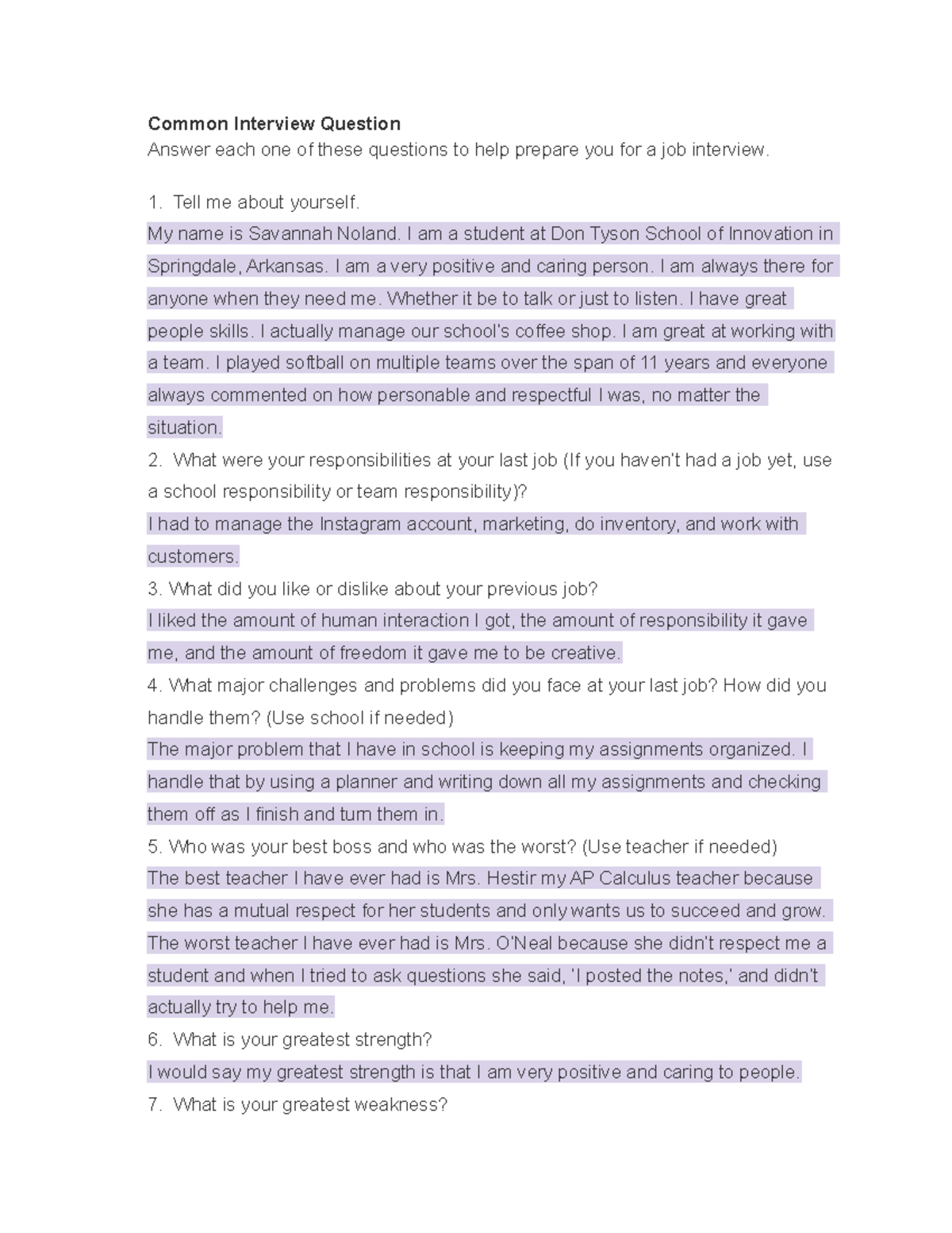 Savannah Noland - Common Interview Questions - Common Interview ...