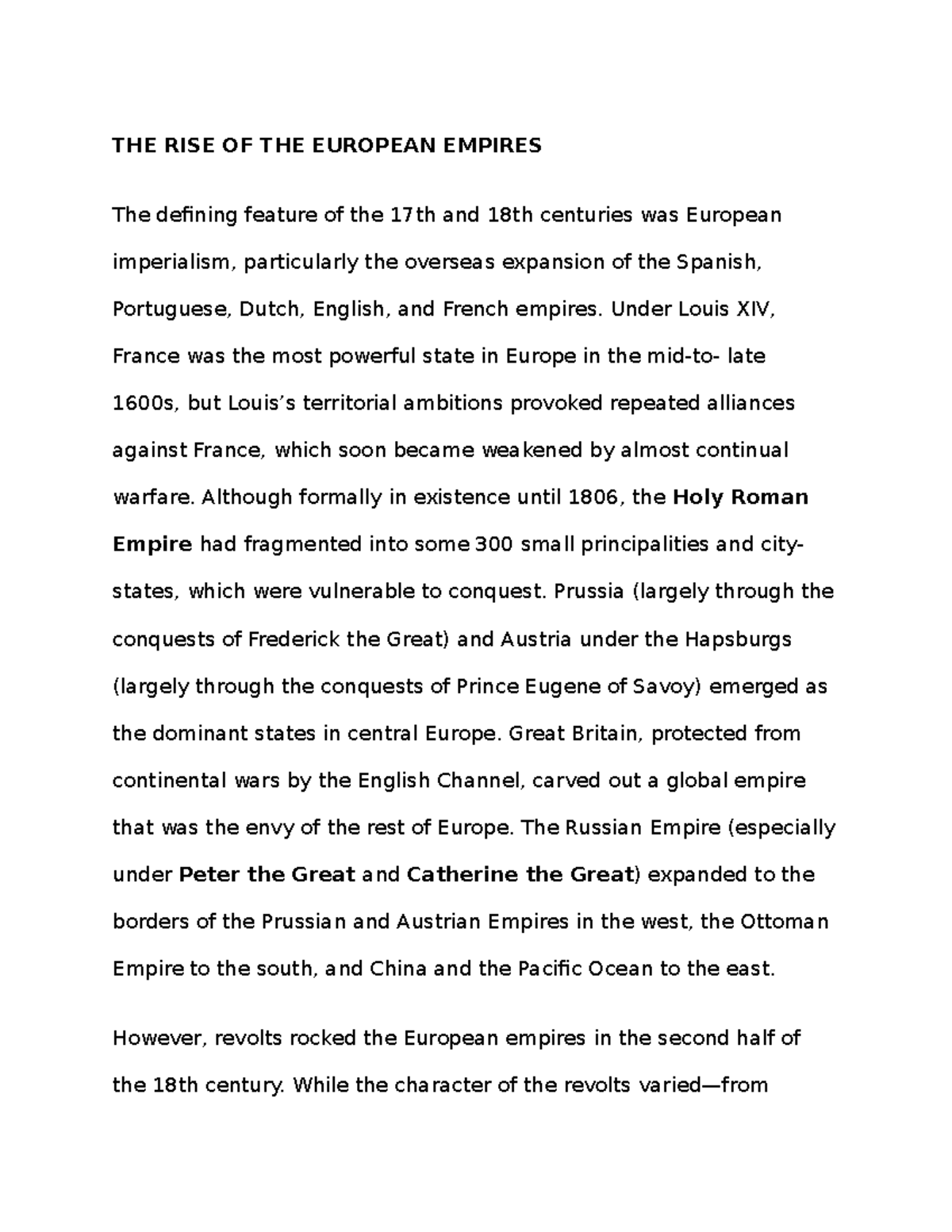 THE RISE OF THE European Empires - THE RISE OF THE EUROPEAN EMPIRES The ...