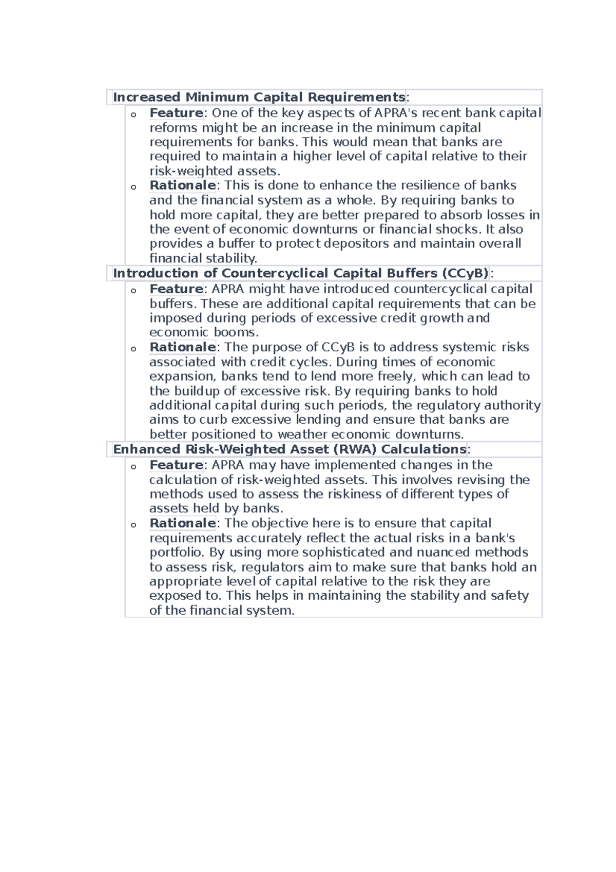 Revision - Notes - Increased Minimum Capital Requirements: o Feature ...