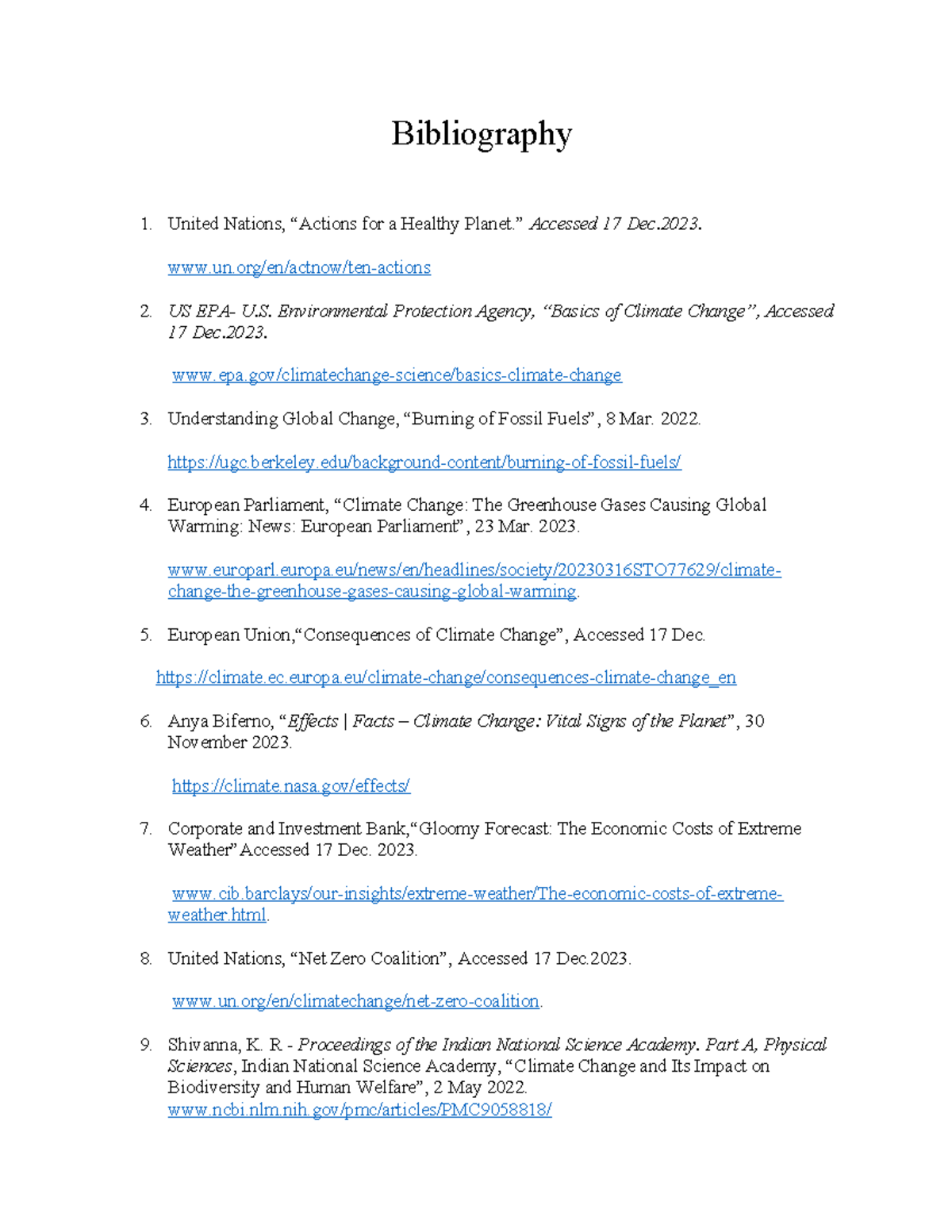 Bibliography - Kfkdododod - Bibliography United Nations, “Actions for a Healthy Planet ...