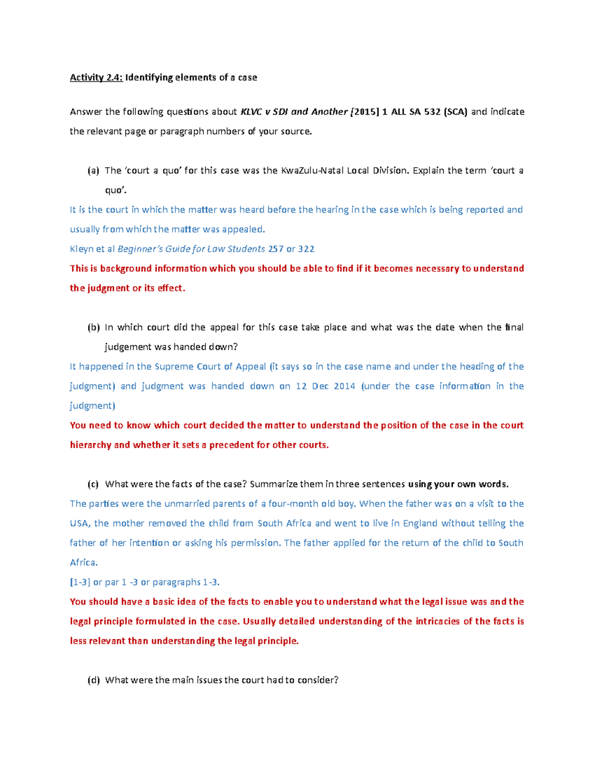 Activity 2.4 with memo-1 - Activity 2: Identifying elements of a case Answer the following ...