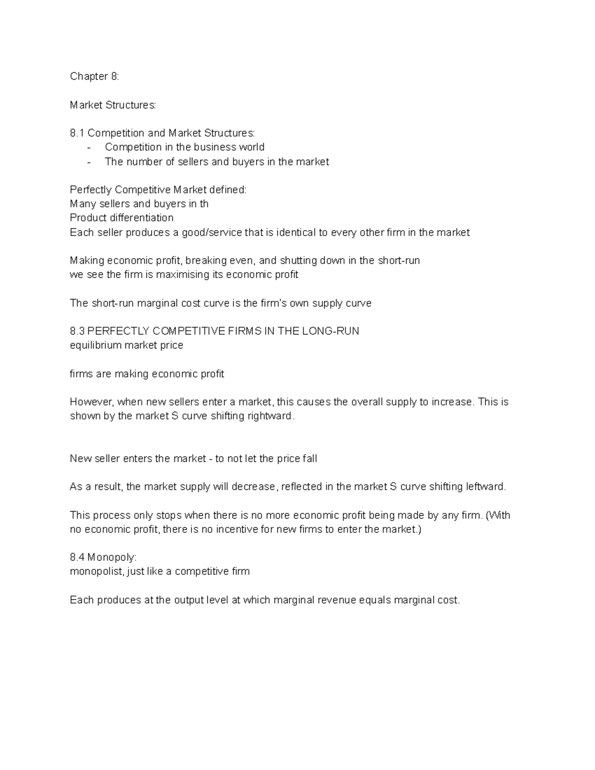 Chapter 8 - Textbook summaries ch 8 - Chapter 8: Market Structures: 8 ...