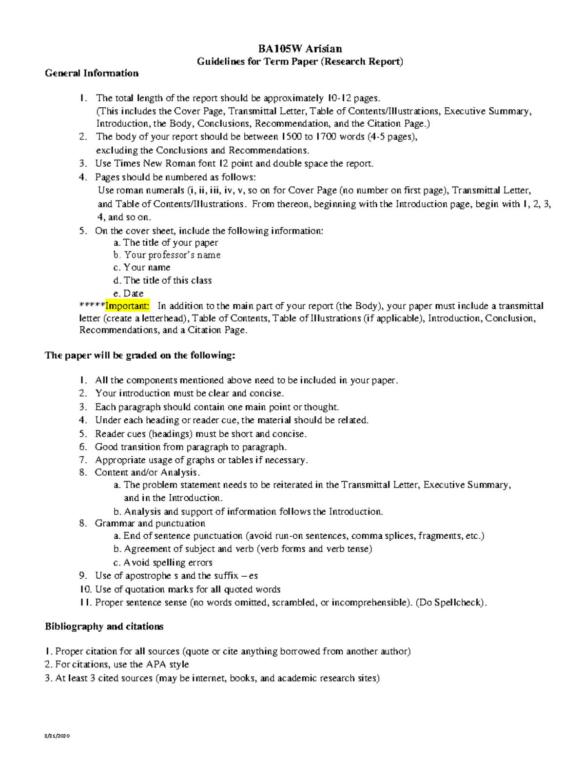 Guidelines for Term Paper-3 - BA105W Arisian Guidelines for Term Paper ...
