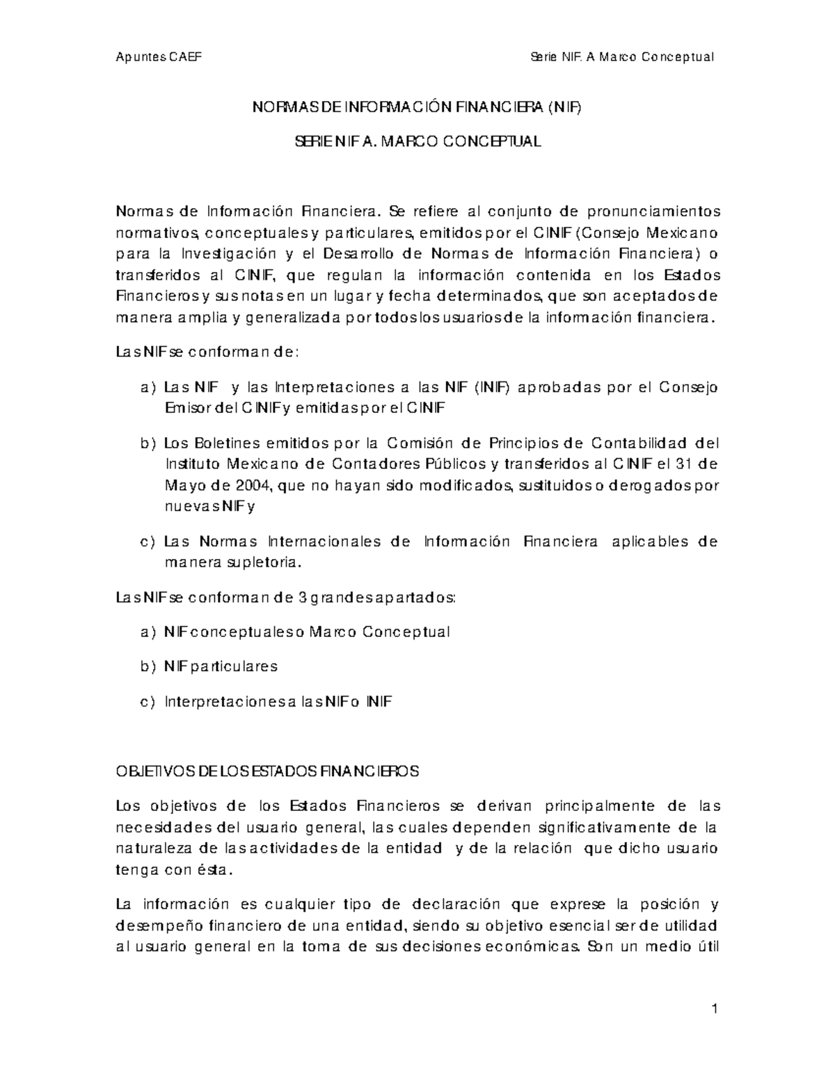 Resumen NIF marco conceptual Facpya - NORMAS DE INFORMACIÓN FINANCIERA ...