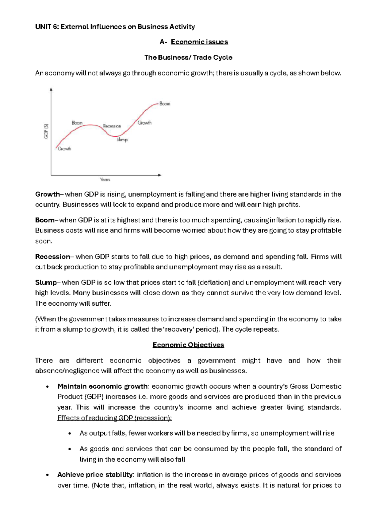 UNIT 6 External Influences ON Business Activity - UNIT 6: External ...