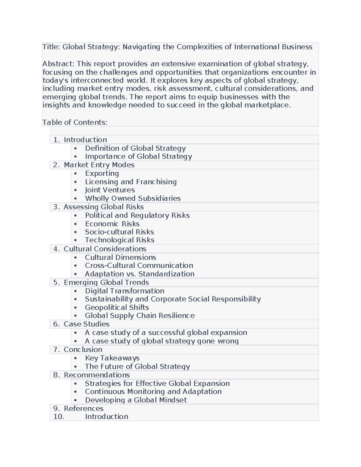 Title 3 - business assignment - Title: Global Strategy: Navigating the ...