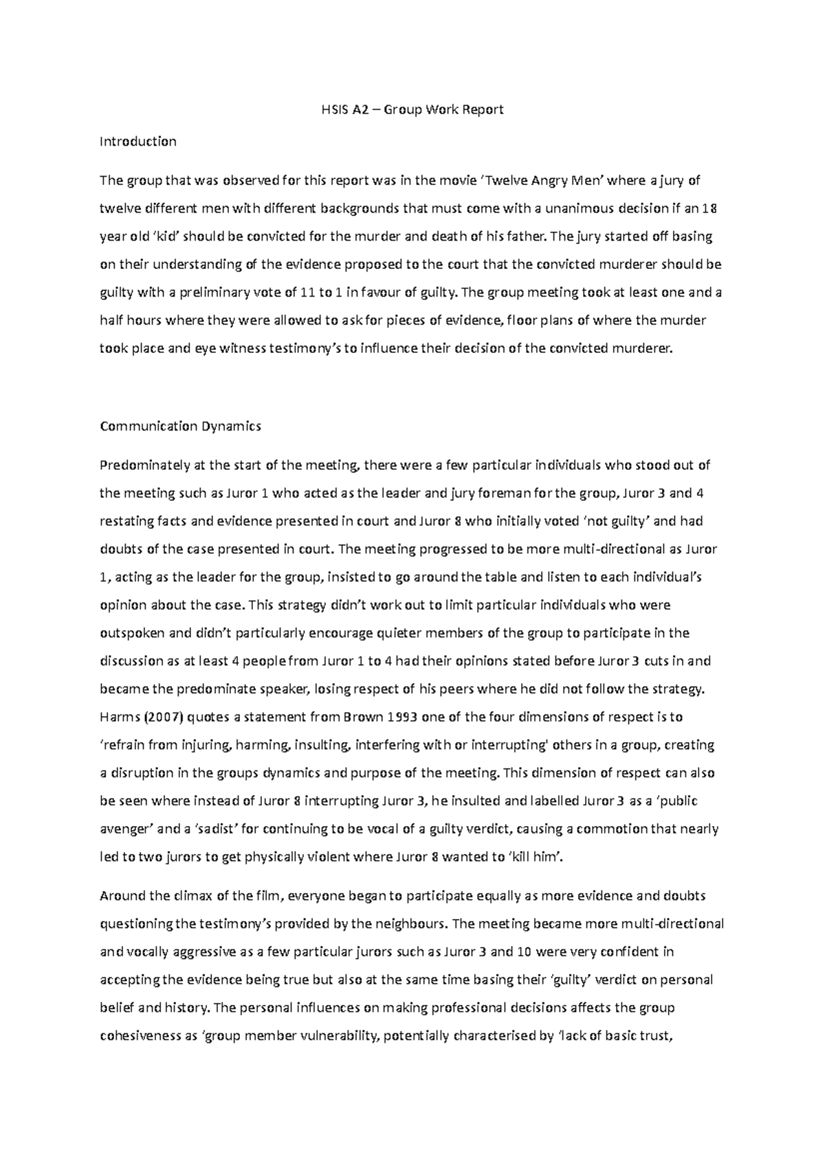 HSIS A2 Group Work Report - HSIS A2 – Group Work Report Introduction ...