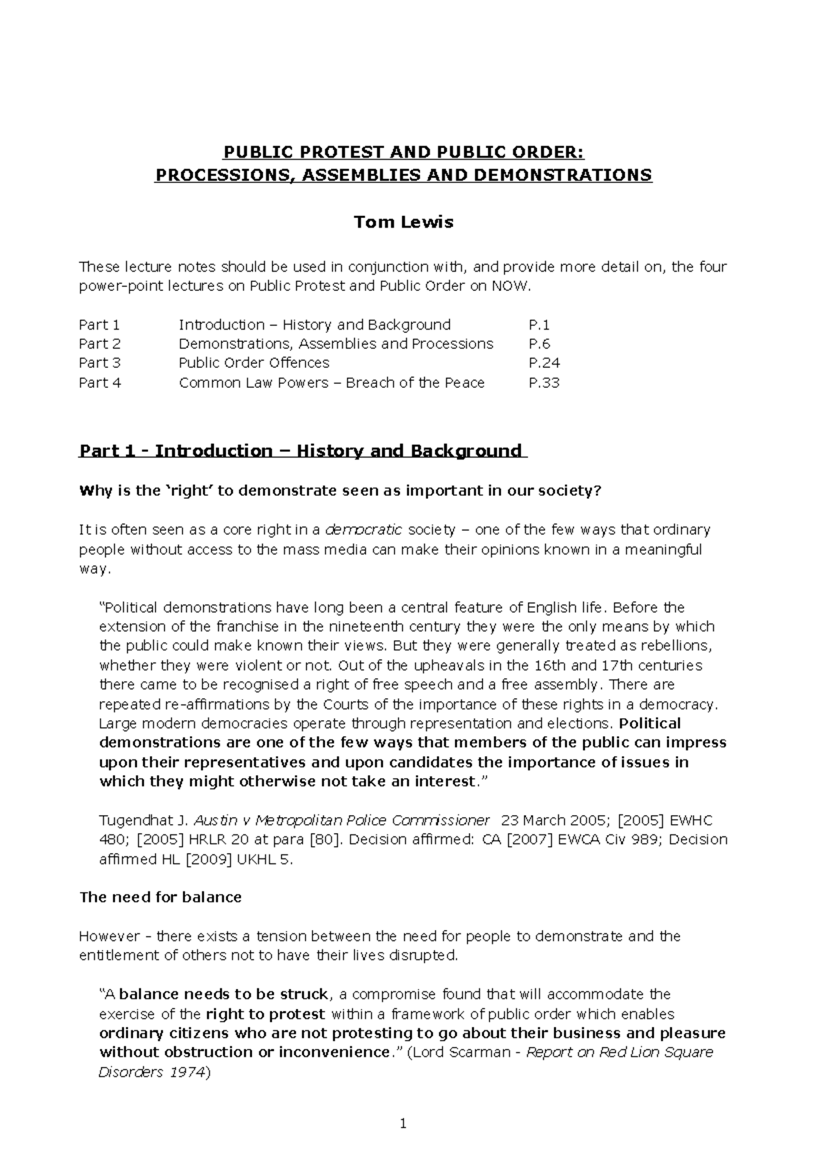 Lectures Outlines on Public Protest and Public Order 2023 - PUBLIC ...