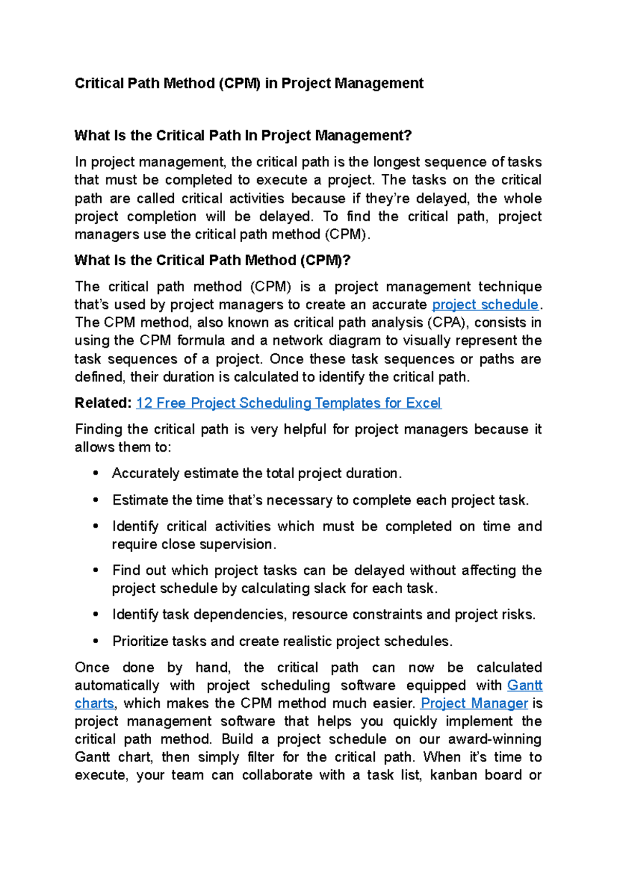 Critical Path Method - The tasks on the critical path are called ...