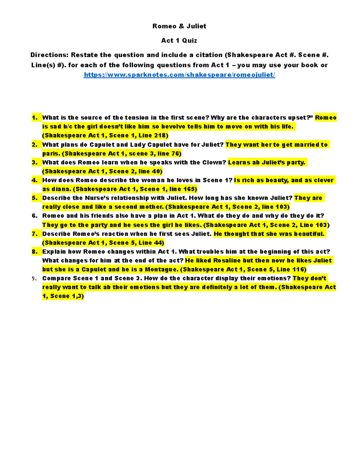 Quiz 101 100 point exam test in three days - Romeo & Juliet Act 1 Quiz ...