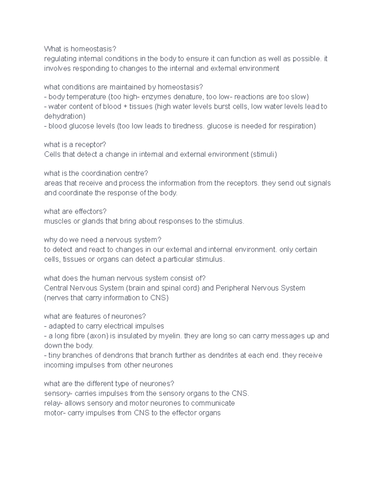 Biology Chapter 10 - notes - What is homeostasis? regulating internal ...