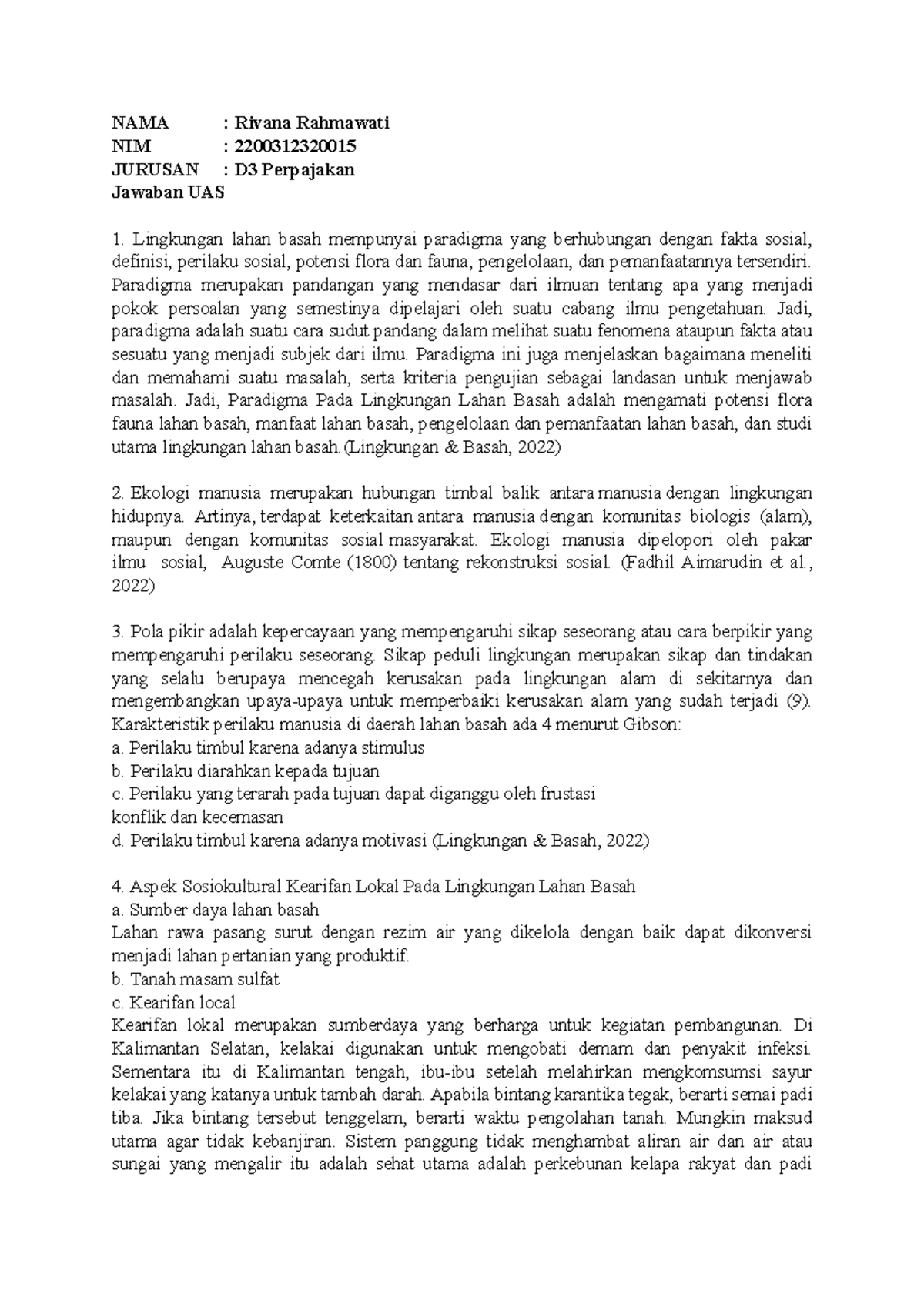 UAS PLLB D3 Perpajakan - NAMA : Rivana Rahmawati NIM : 2200312320015 JURUSAN : D3 Perpajakan ...