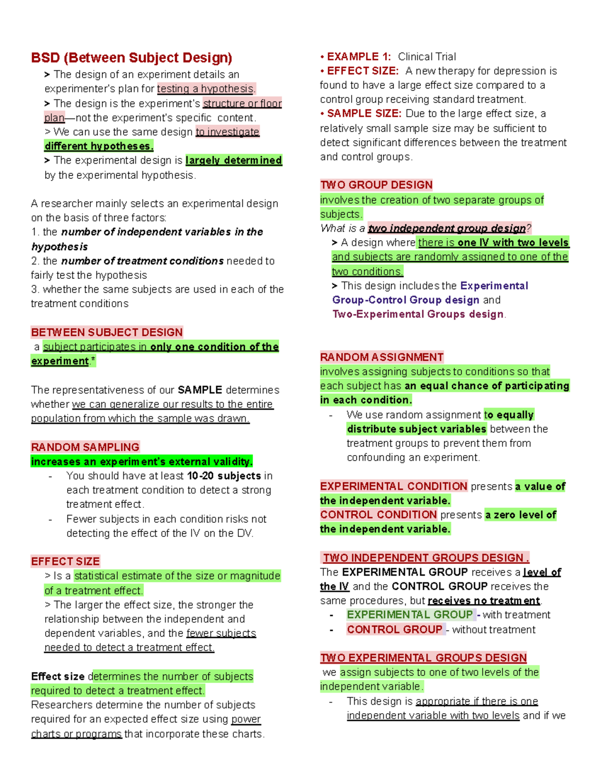 PSM108 Finals - notes/reviewer - BSD (Between Subject Design) > The ...