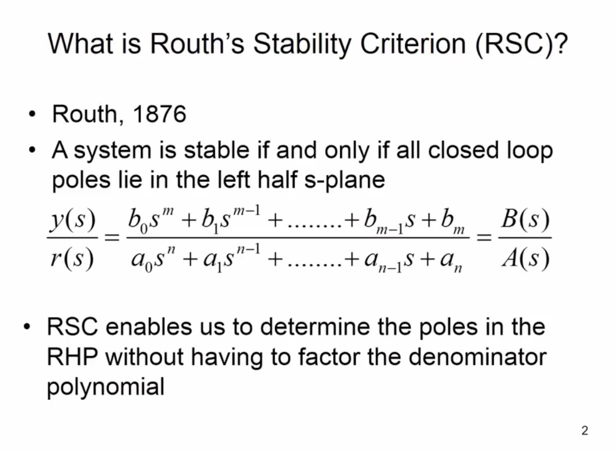 Routh's Stability Criterion - Control Theory and Applications - Studocu