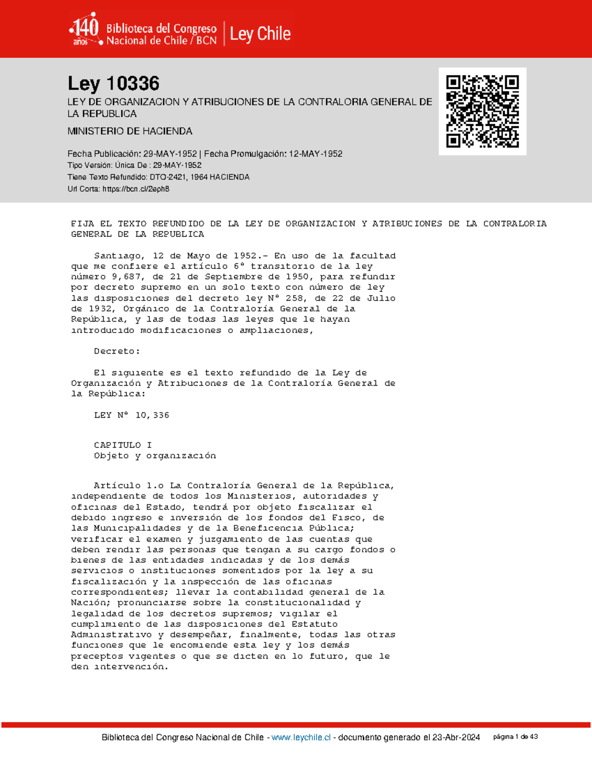 Ley-10336 29-MAY-1952 - Ley 10336 LEY DE ORGANIZACION Y ATRIBUCIONES DE ...