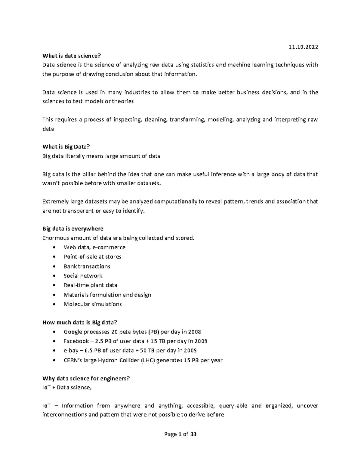 Notes data science UNIT-1 18 - 11. What is data science? Data science ...