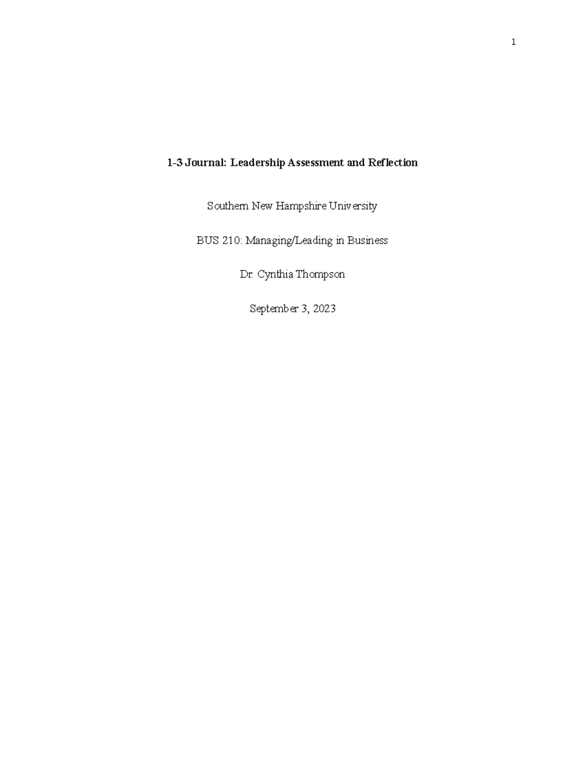 1-3 Journal Leadership Assessment and Reflection - 1 1-3 Journal ...