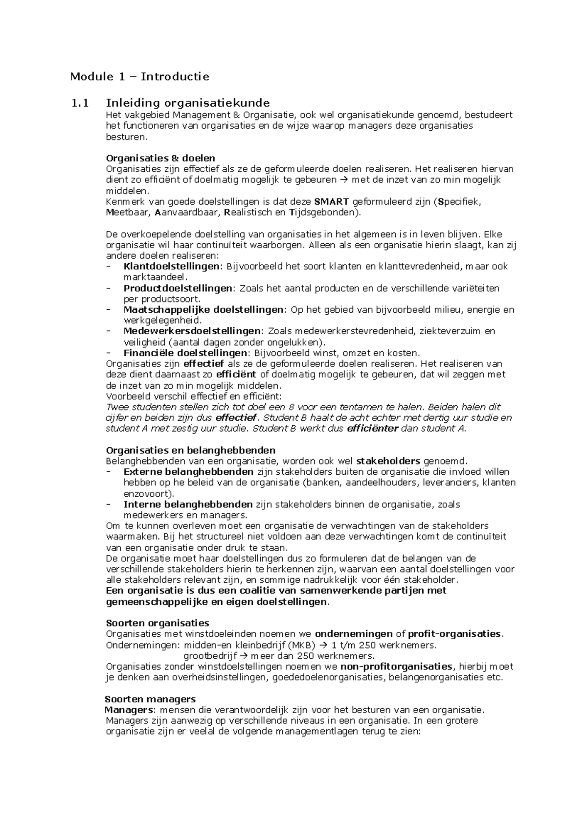 Module 1 - Samenvatting Management en Organisatie - Module 1 ...