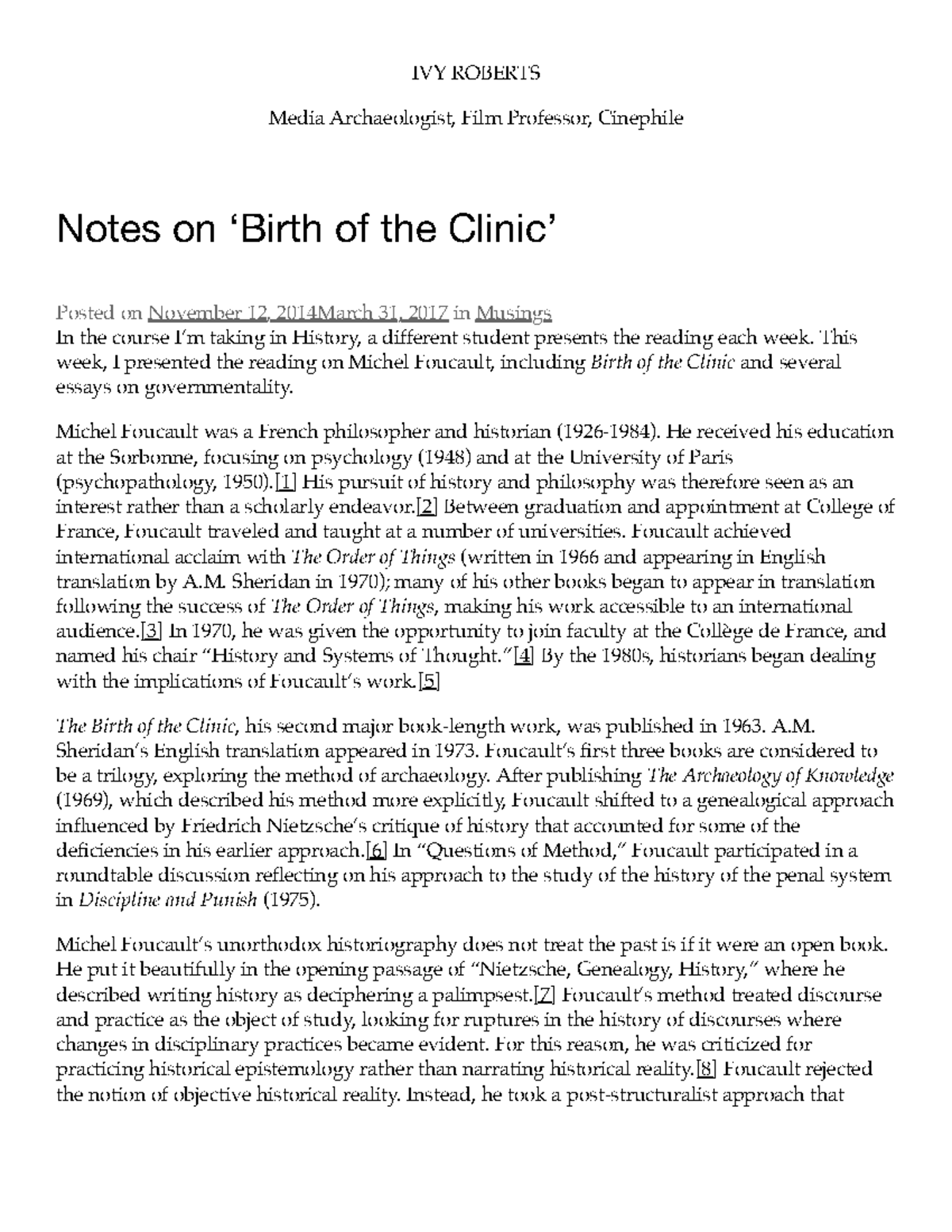 Notes on ‘Birth of the Clinic’ – Ivy Roberts - IVY ROBERTS Media ...