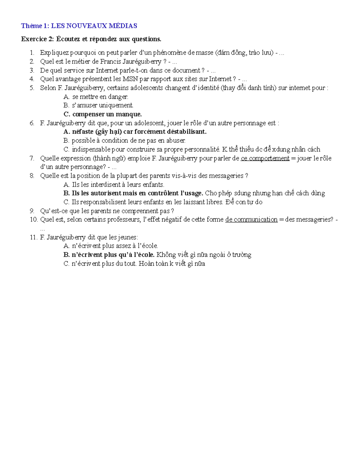 Thème 1 Nouveaux Médias - Thème 1: LES NOUVEAUX MÉDIAS Exercice 2 ...