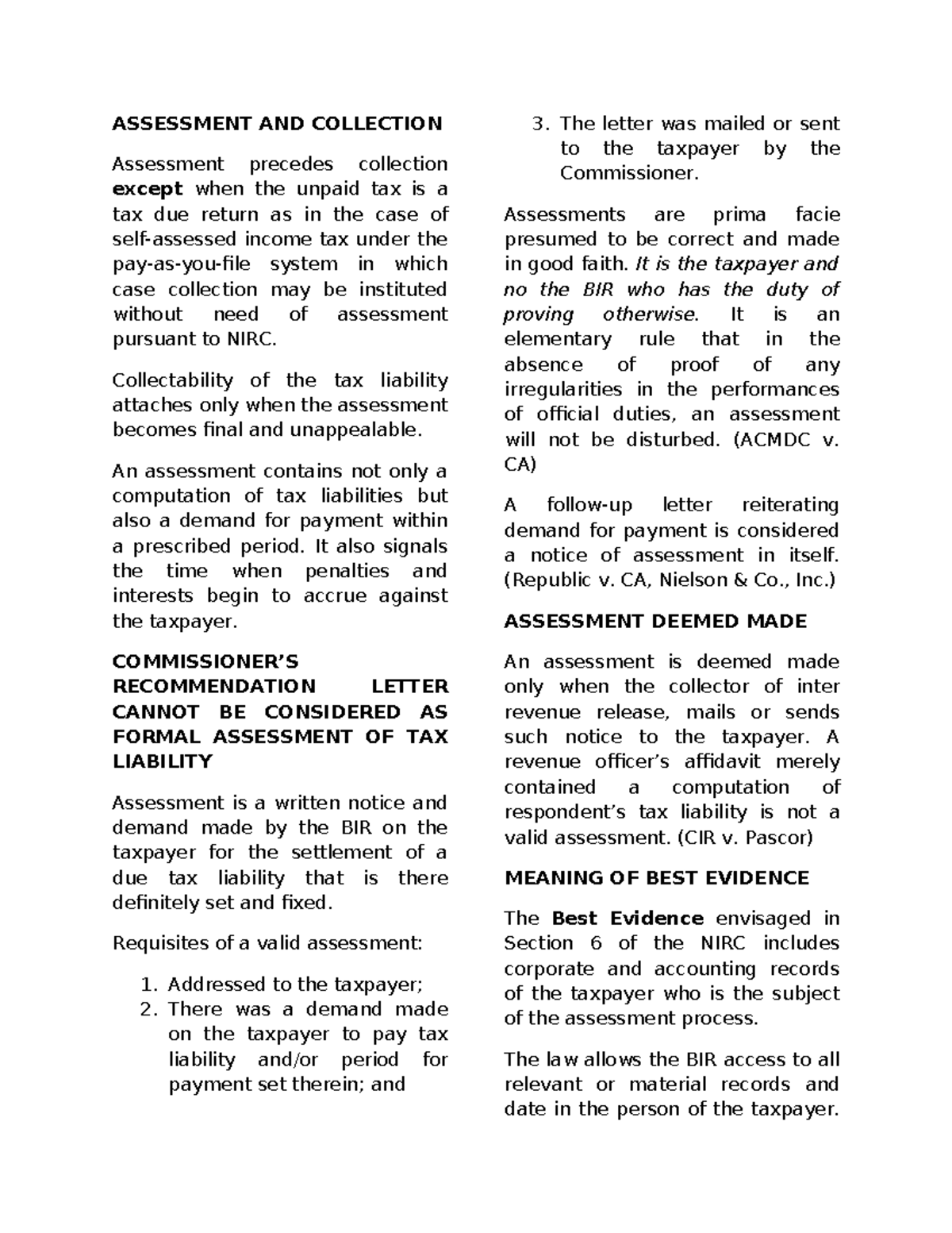 Assessment AND Collection - ASSESSMENT AND COLLECTION Assessment ...