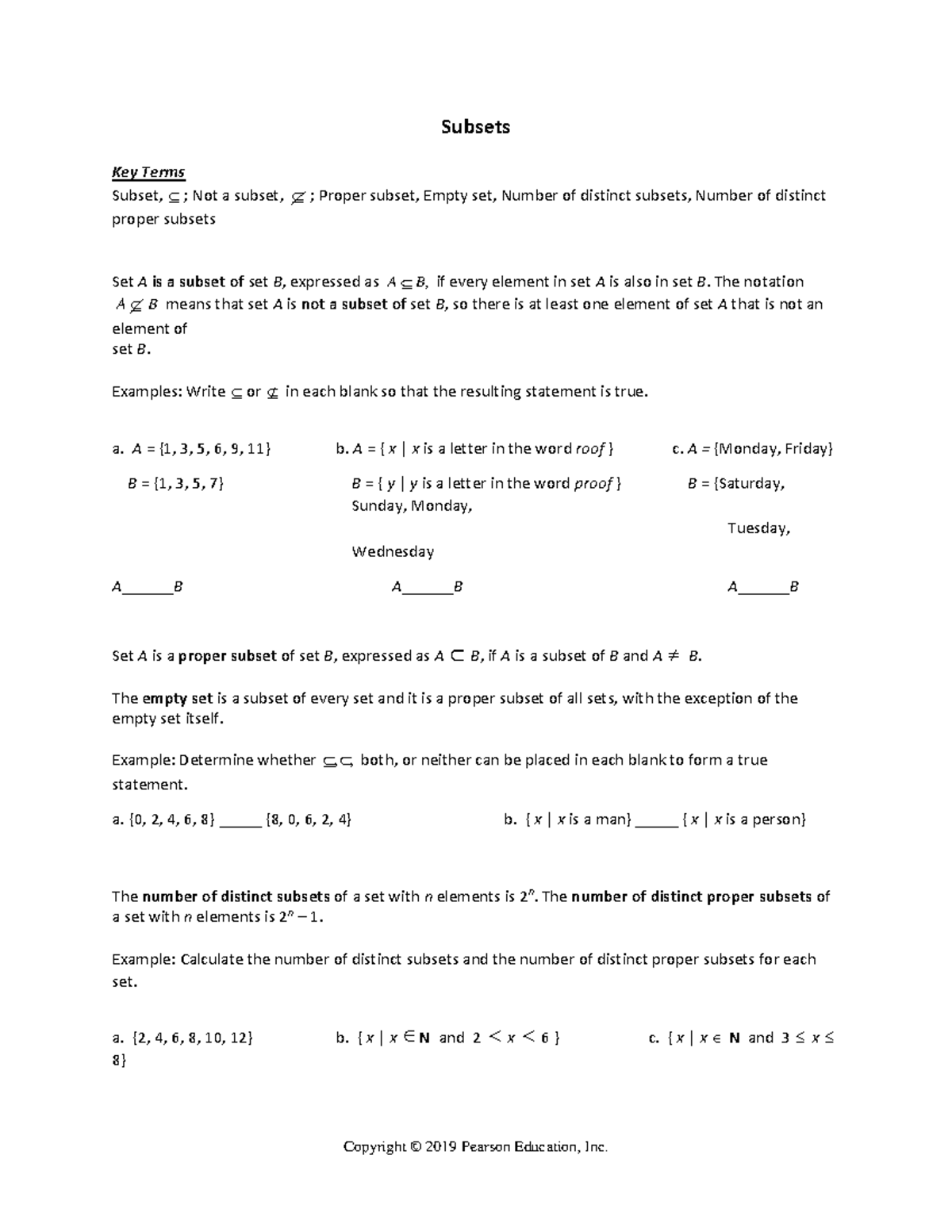 Section 2.2 Blank - Copyright © 2019 Pearson Education, Inc. Subsets ...