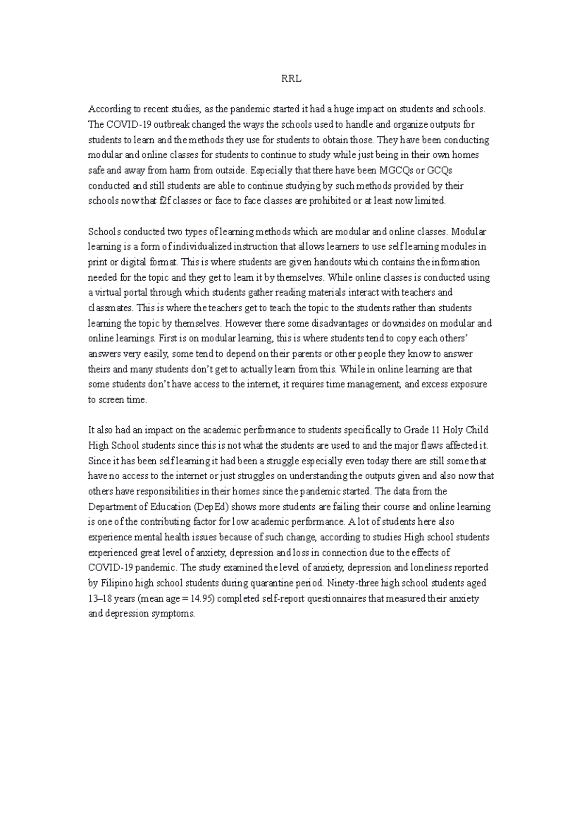 RRL - Related Studies and Literature - RRL According to recent studies ...