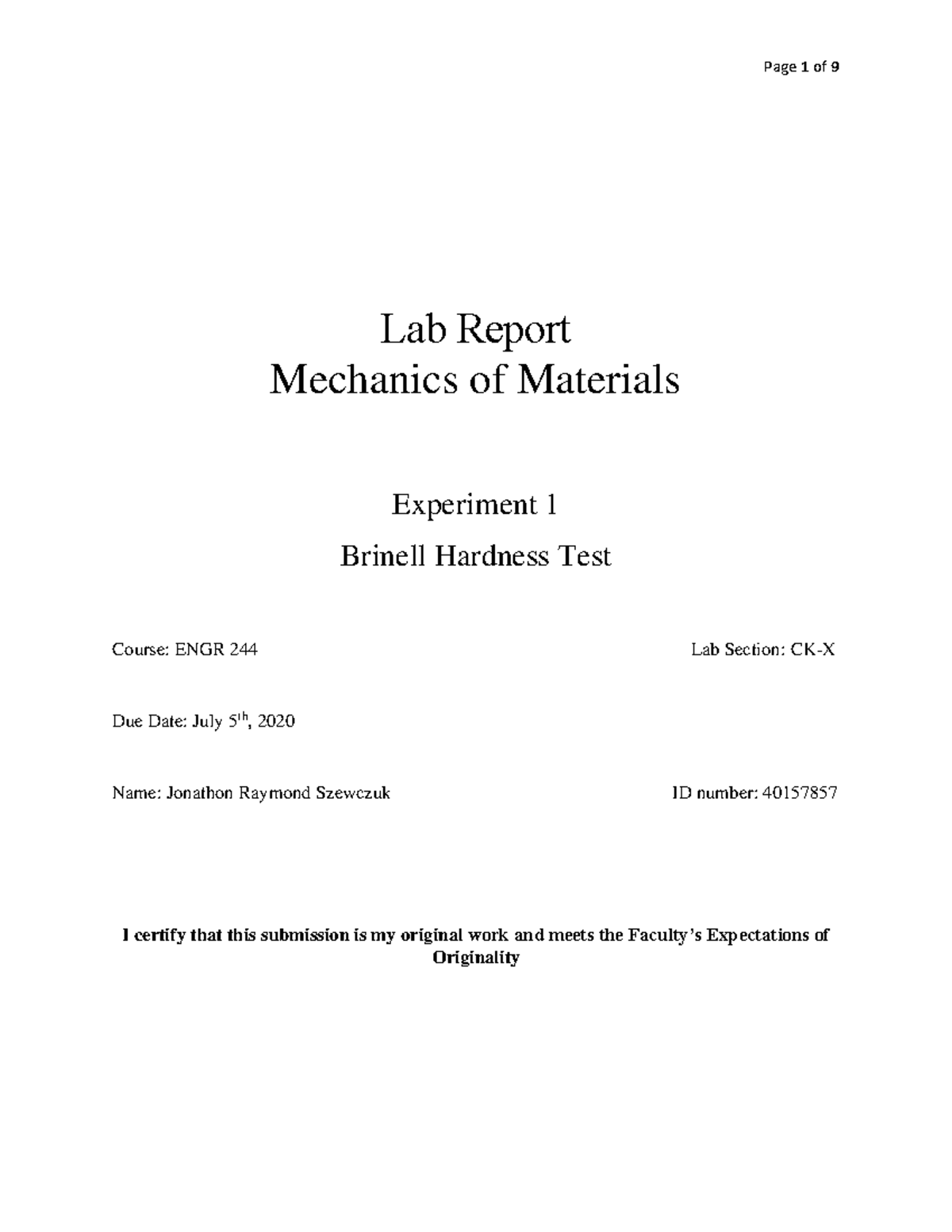 Jonathon Raymond Szewczuk - Experiment 1 - Lab CK-X - Warning: TT: undefined function: 32 Lab ...