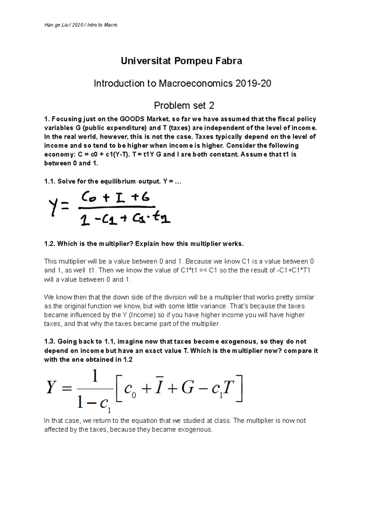 Liu Introduction To Macroeconomics Ps2 Universitat Pompeu Fabra Introduction To Macroeconomics