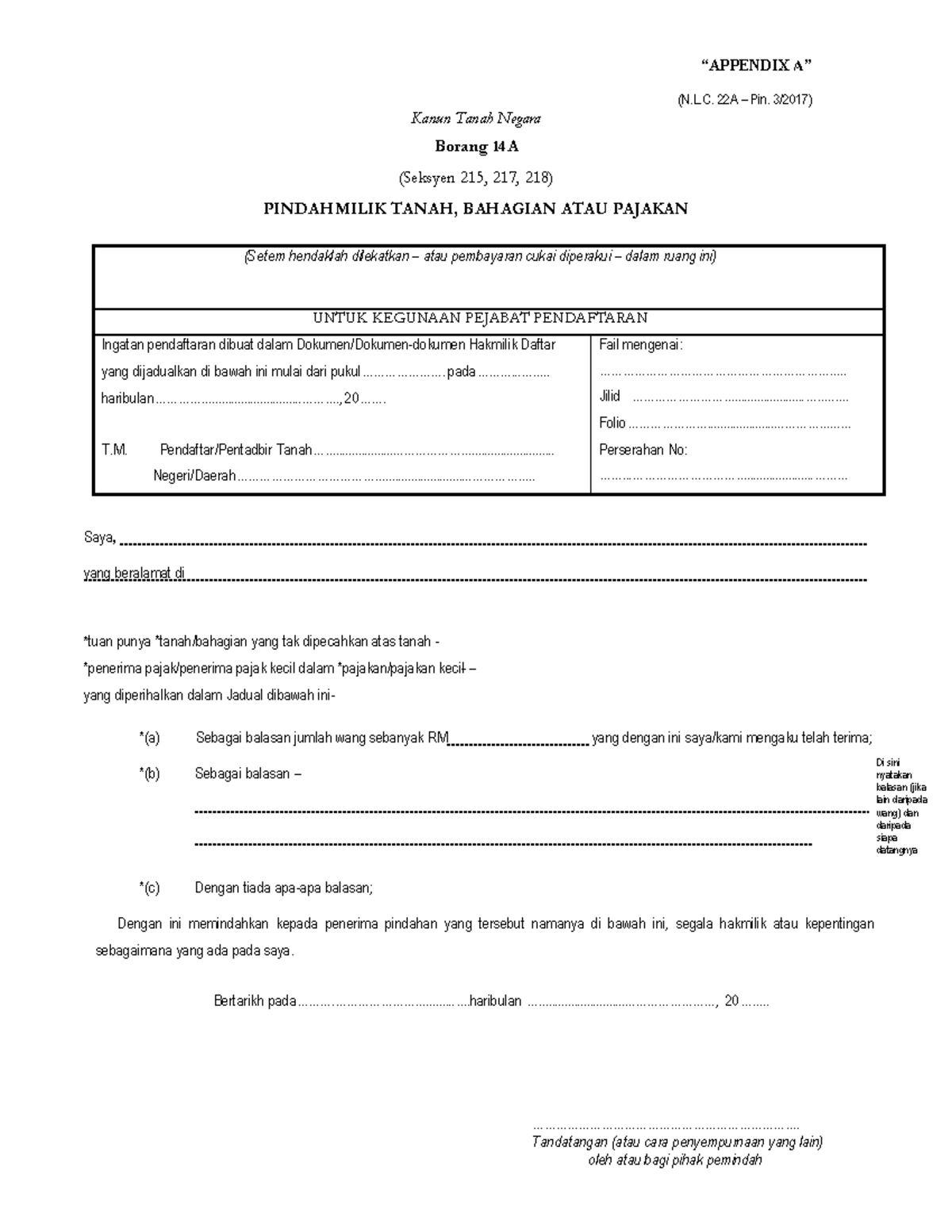 Appendix A -FORM 14A - “APPENDIX A” (N.L. 22A – Pin. 3 / 2017 ) Kanun ...