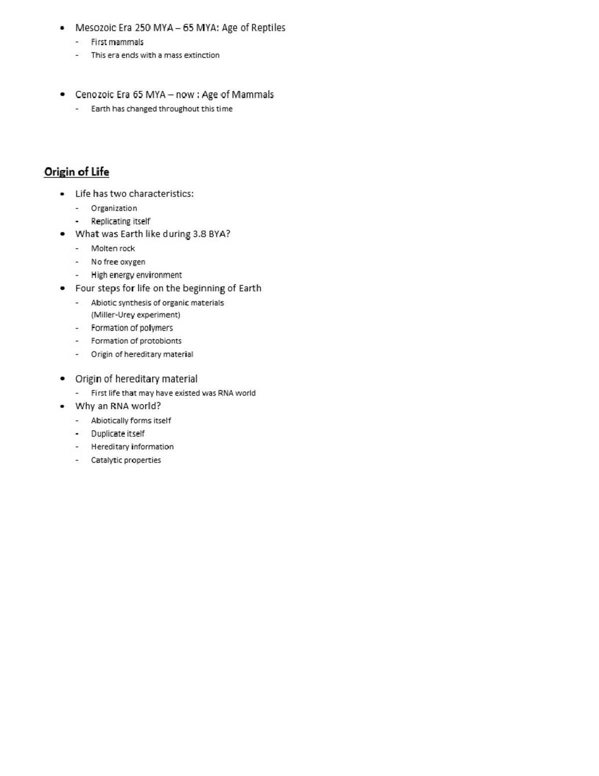 Lecture 2 page 2 - smaller notes - Mesozoic Era 250 MYA 65 MYA: Age of ...