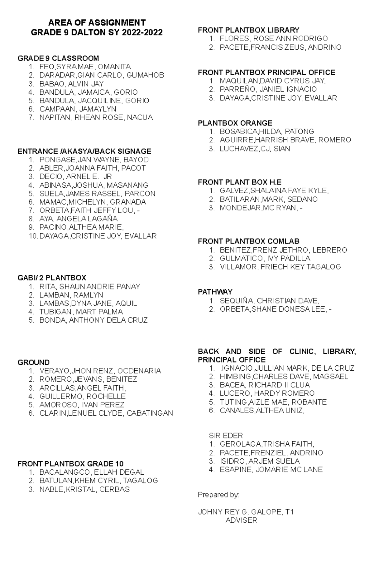 AREA OF Assignment - dnmkf - AREA OF ASSIGNMENT GRADE 9 DALTON SY 2022 ...