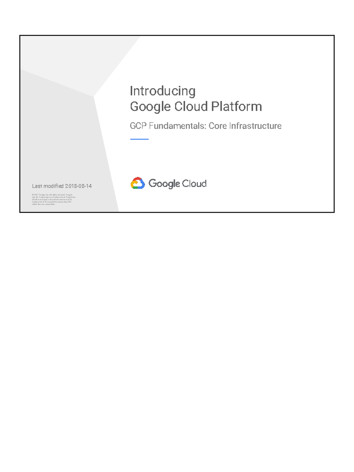 GCP Fund Module 1 Introducing Google Cloud Platform - © 2017 Google Inc ...