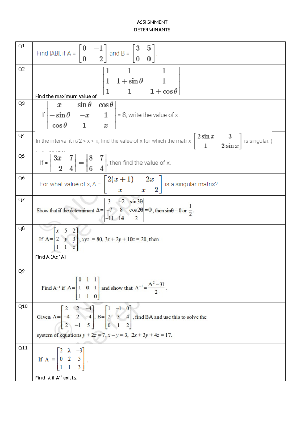 Assignment Determinants - Mathematics: Applications and Interpretation SL - ASSIGNMENT ...